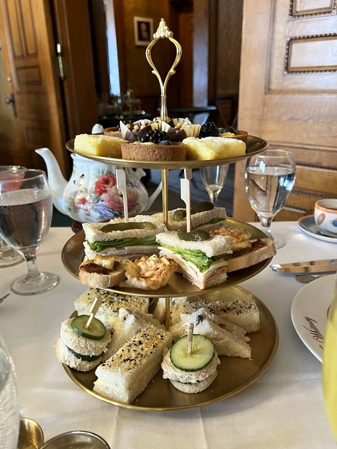 Tea time or tower of temptation? This triple-decker delight proves good things come in small, medium, and "oh my" sizes.