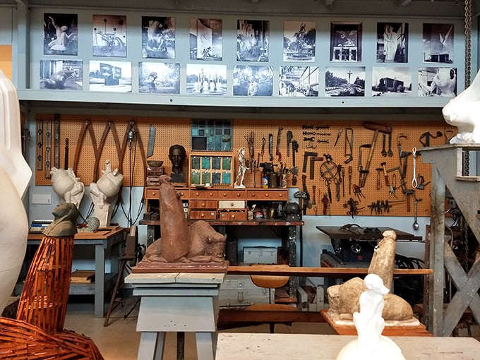 Welcome to the sculptor's lair! More tools than Tim Allen's garage and twice as creative. This is where the magic happens, folks.