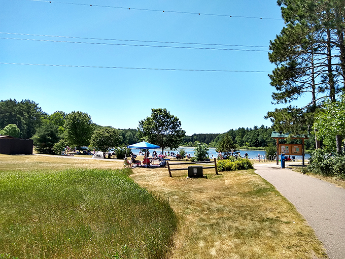 Summer's unofficial meeting place: where sun-seekers gather to perfect the art of leisurely lake lounging.