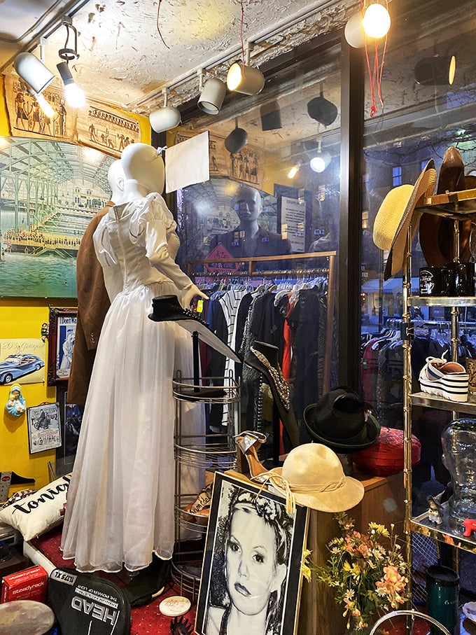 Window shopping takes on a whole new meaning here. It's like a fashion time capsule exploded in the best way possible.