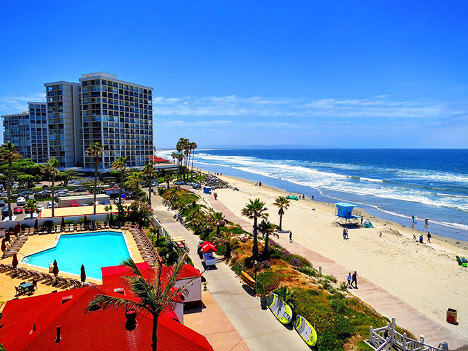 Coronado: Where the sand sparkles like gold. The famous Hotel del Coronado presides over a beach that's pure California magic.