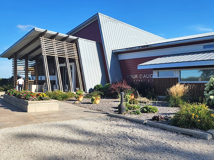 Four Daughters' modern marvel: This sleek structure is what happens when wine meets the Jetsons. Cheers to the future!