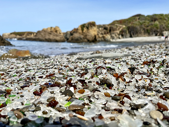 Glass Beach: where yesterday's trash becomes today's treasure, proving that even the ocean knows how to recycle.