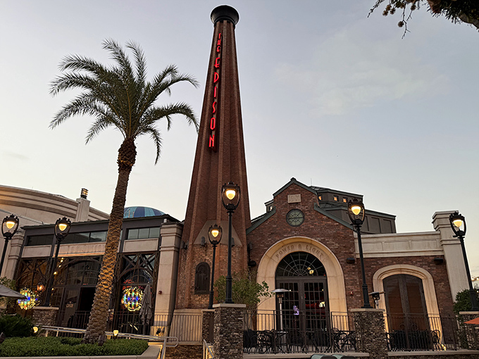Edison's fever dream! This steampunk wonderland serves up inventive eats amidst a sea of gears and glowing bulbs.
