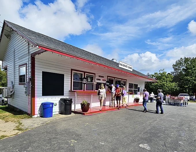 The line at Bagaduce Lunch moves quickly as hungry patrons await their turn at Maine's seafood paradise.