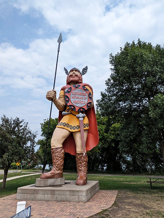 Cape? Check. Pointy helmet? Check. Inexplicable claim about America's birthplace? Double-check. Big Ole's got it all &ndash; except maybe a sensible outfit for Minnesota winters!