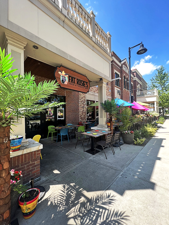 Bold colors, bold flavors! Fat Rosie&rsquo;s outdoor seating screams fun, with tacos and tequila calling your name.