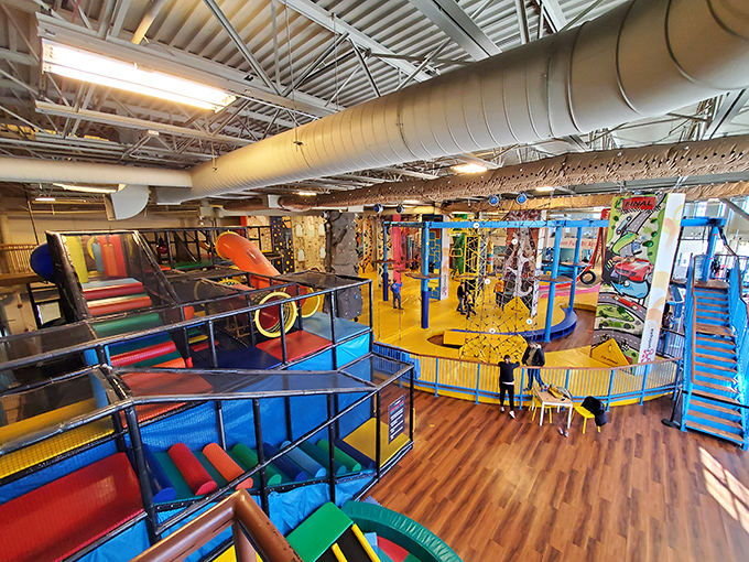 "Who needs the gym when you can scale cartoon castles? This vertical playground proves that fitness can be fantastically fun."