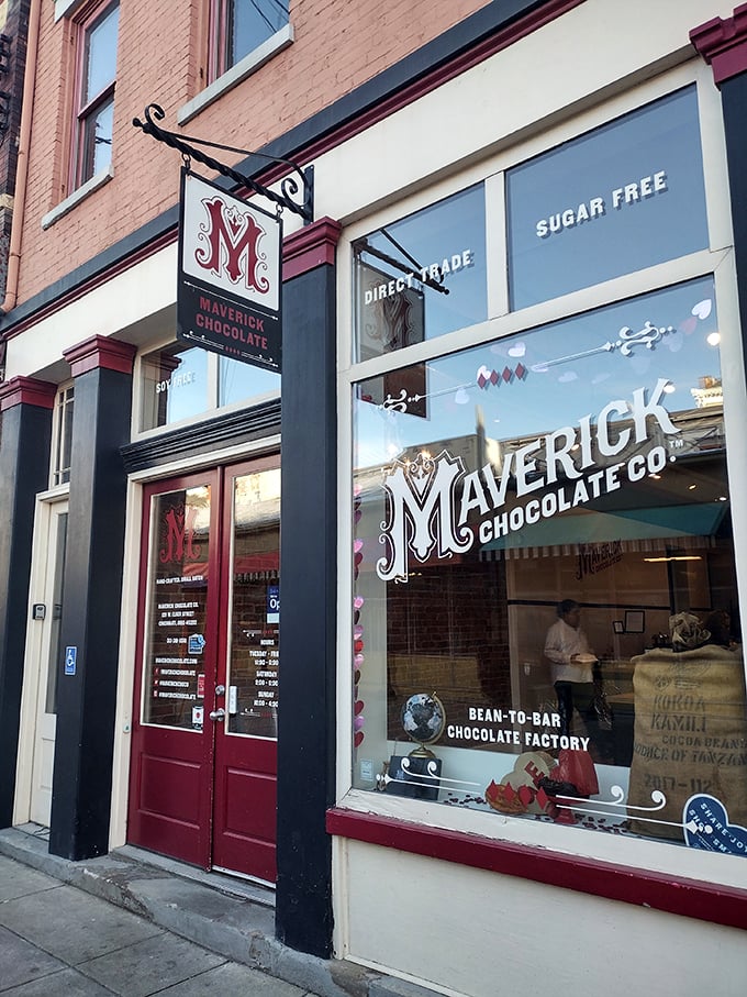 Where chocolate meets craft beer aesthetics! Maverick's sleek storefront promises artisanal delights for the modern sweet tooth.