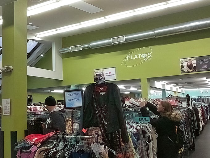 "Green roof, great deals. Plato's Closet is the cool kid of thrift stores, serving up style without the sticker shock."