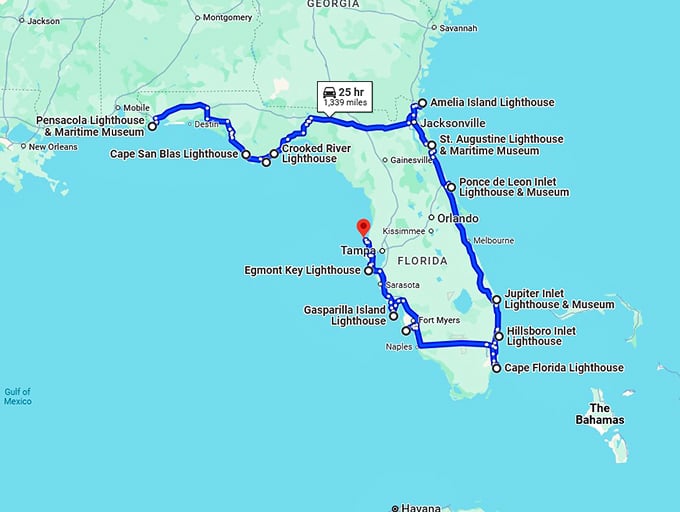coastal-florida-lighthouses map