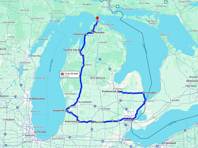 winter-trip-michigan-towns map