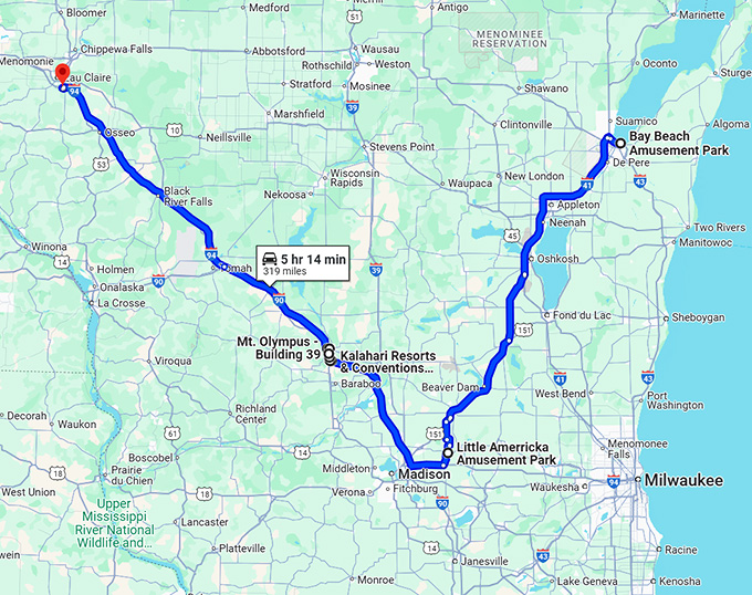 adrenaline pumping rides wisconsin map