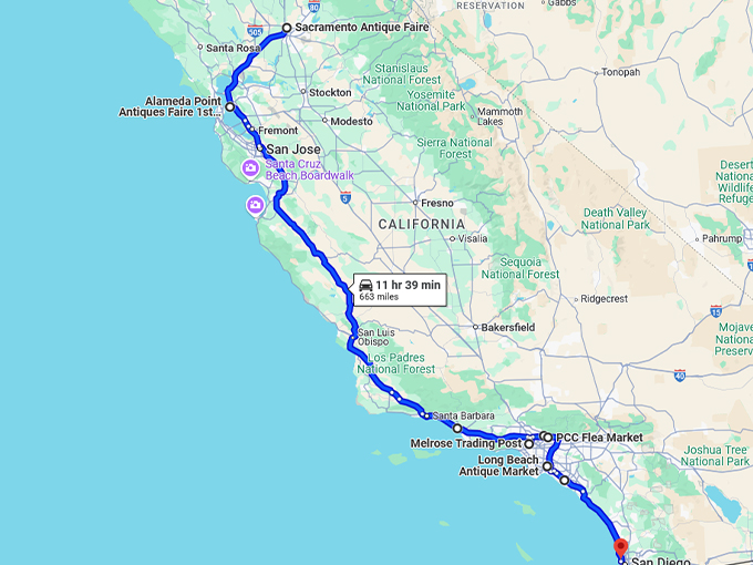 amazing flea markets california map