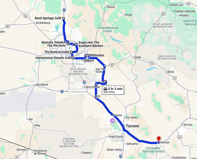 arizona bakeries trip map