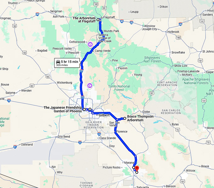 arizona breathtaking gardens trip map