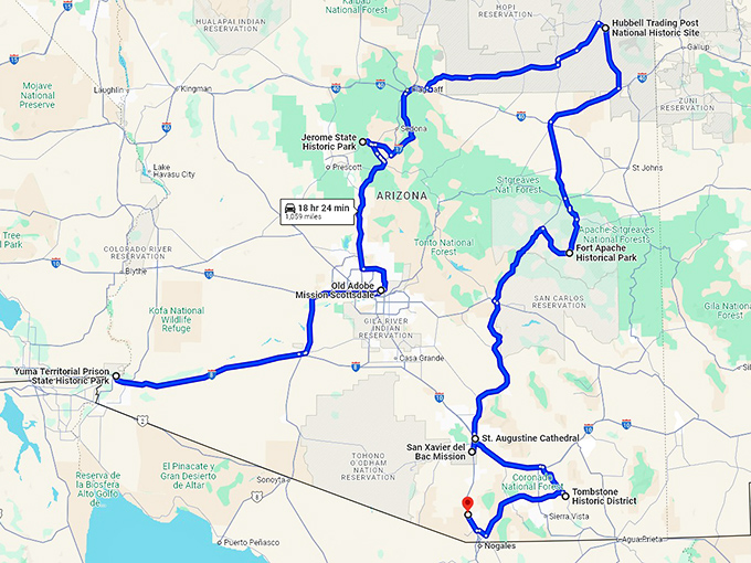 arizona historic landmarks trip map