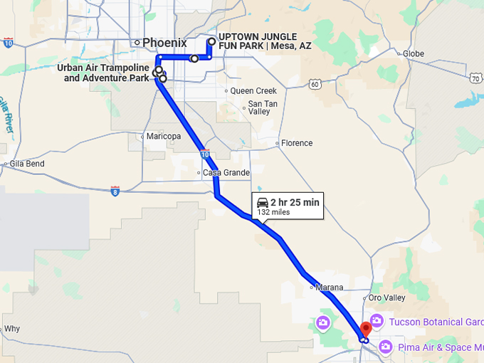 arizona indoor playgrounds trip map