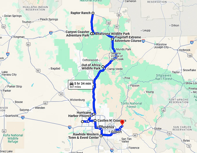 arizona secret theme parks map