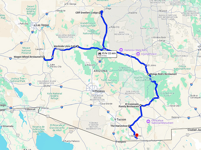 arizona small town restaurants map