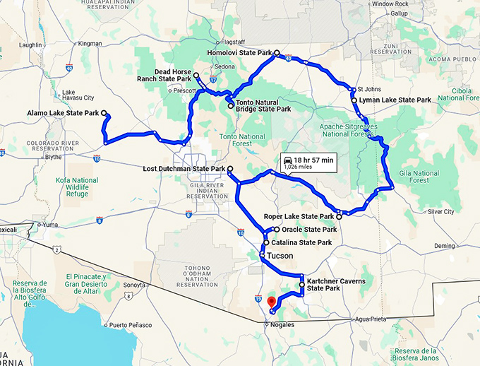 arizona trip state parks map