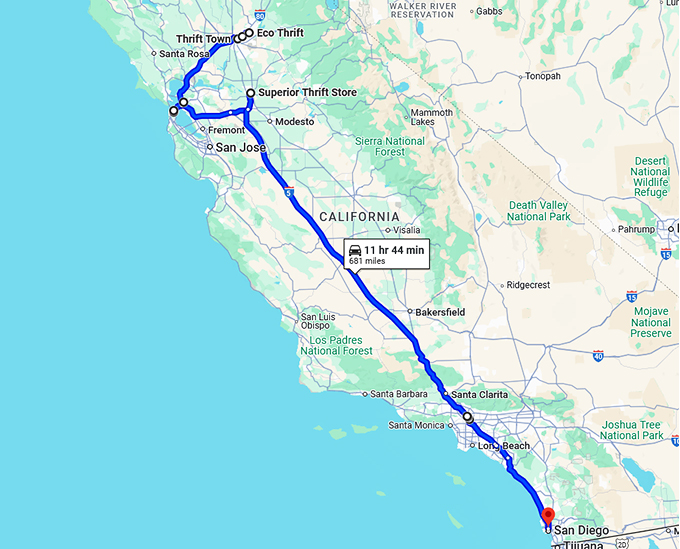 bargain hunter trip california map