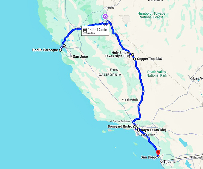 bbq road trip california map