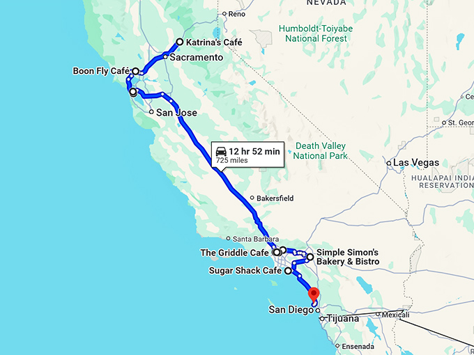 california local restaurants trip map