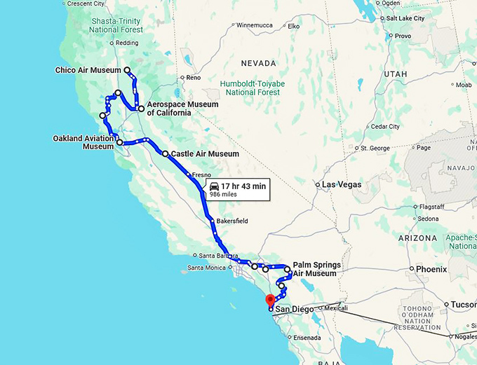 california thrilling aviation museums map