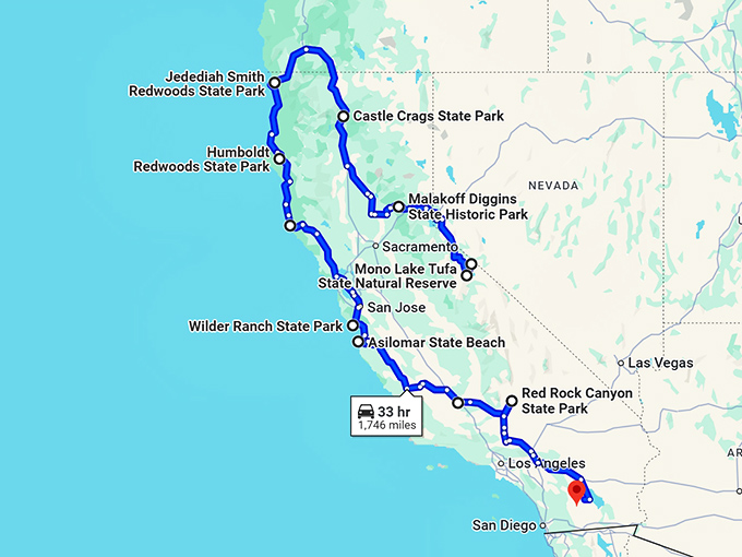 california underrated state parks map