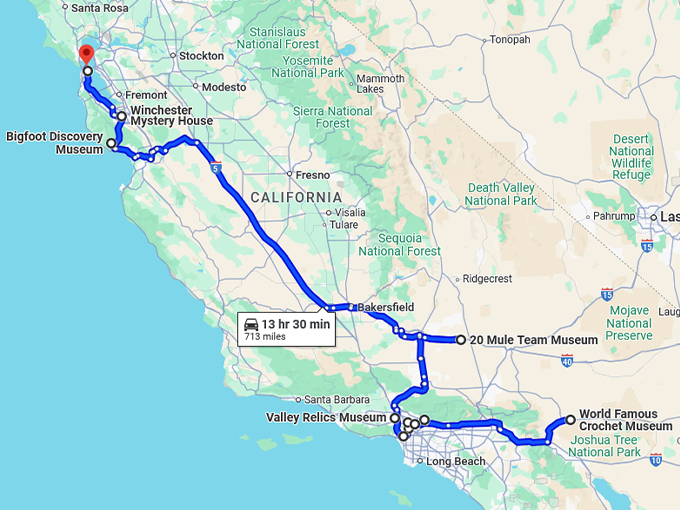 california weirdest museums trip map