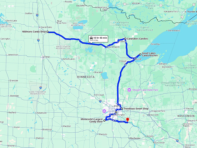 candy stores minnesota trip map