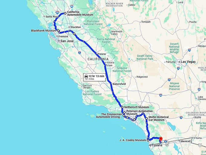 car lover trip california map