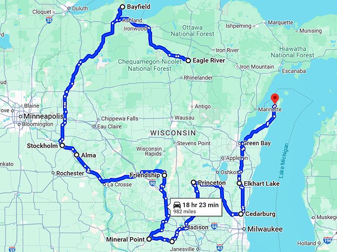 charming towns trip wisconsin map