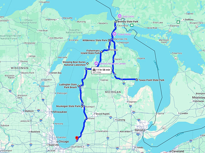 coastal trip michigan beaches map