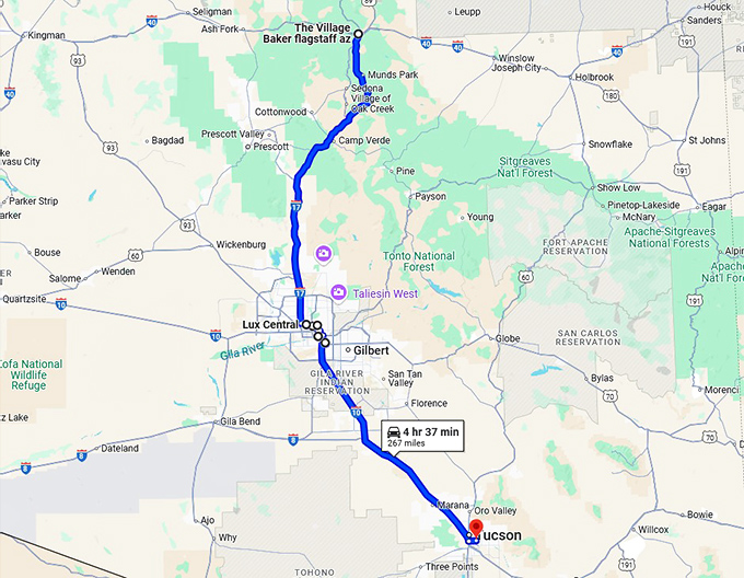 cozy bakeries arizona trip map
