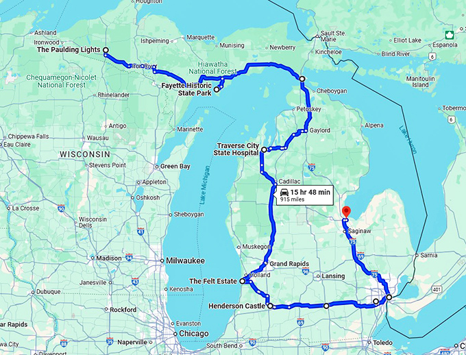 creepy michigan road trip map