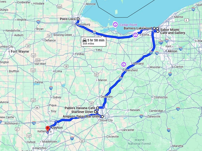 cuban ohio restaurants map