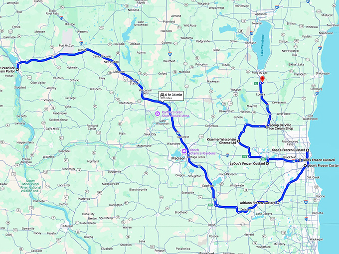 custard shops trip wisconsin map