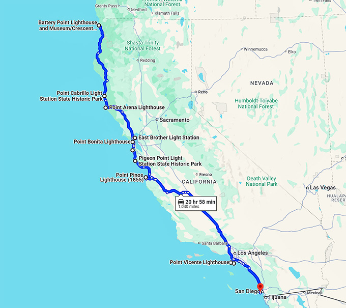 dreamy california lighthouses map