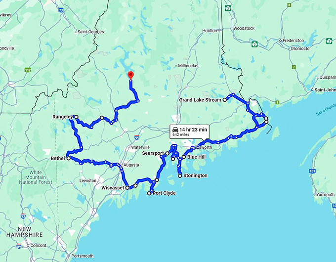 easy going maine trip map
