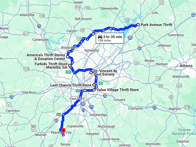 enormous georgia thrift stores map