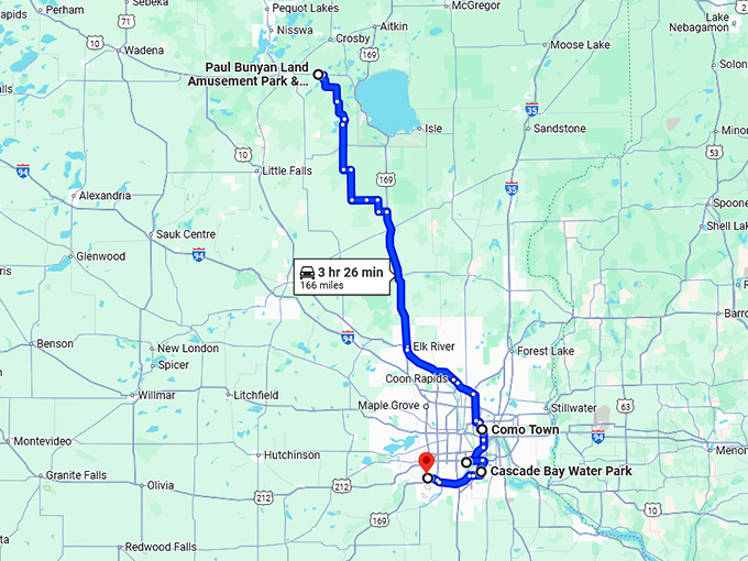 exciting amusement parks minnesota map