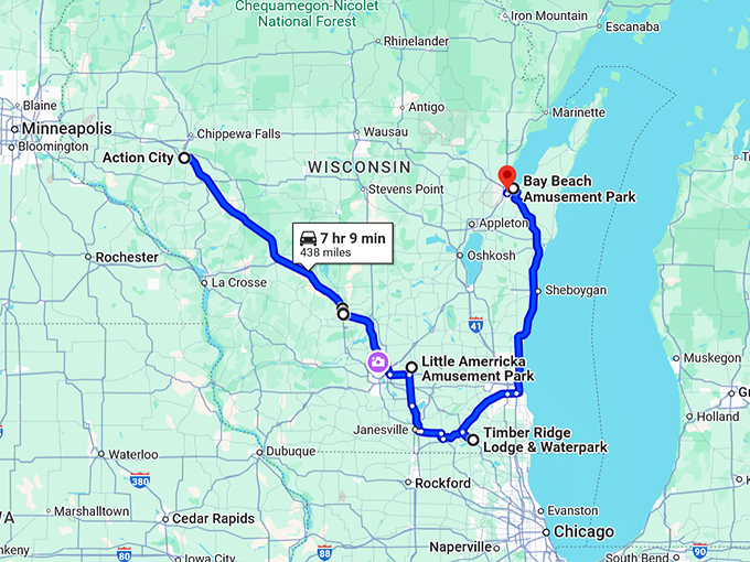 exciting attractions wisconsin trip map