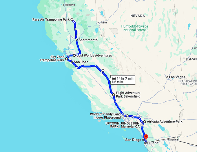 exciting playgrounds trip california map