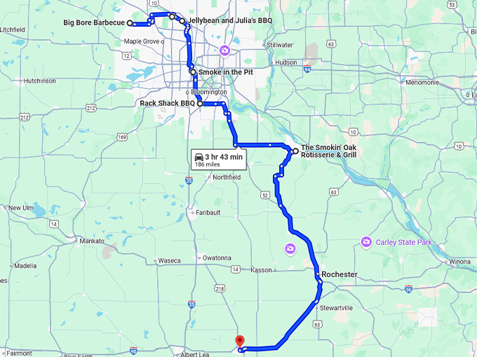 finger licking trip minnesota map