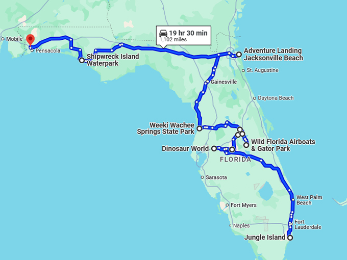 florida amusement parks trip map