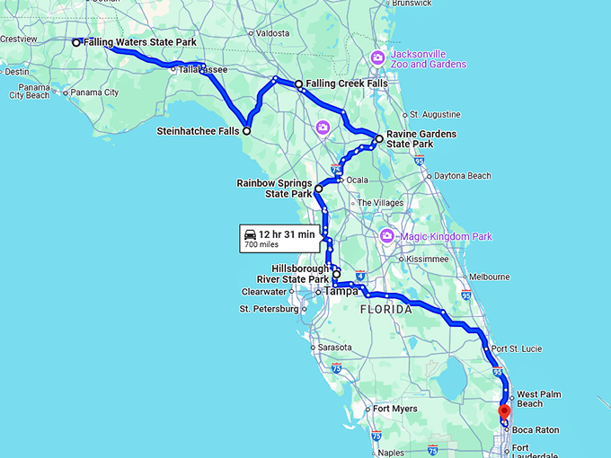 florida most enchanting waterfalls map