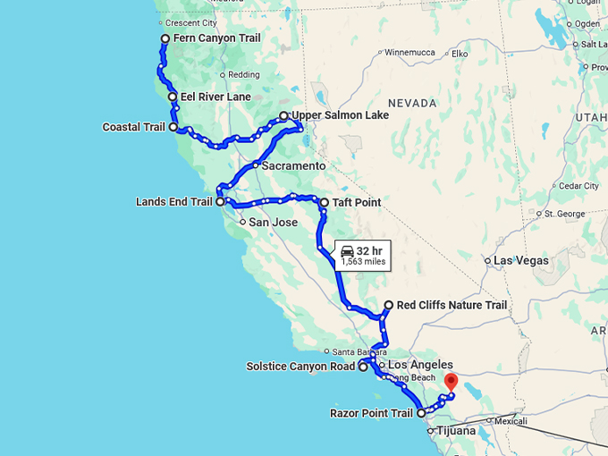 fun hikes california map