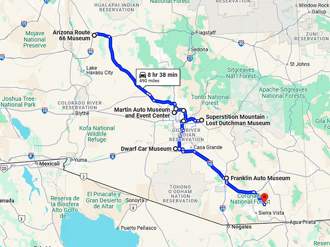 hidden car museums arizona map